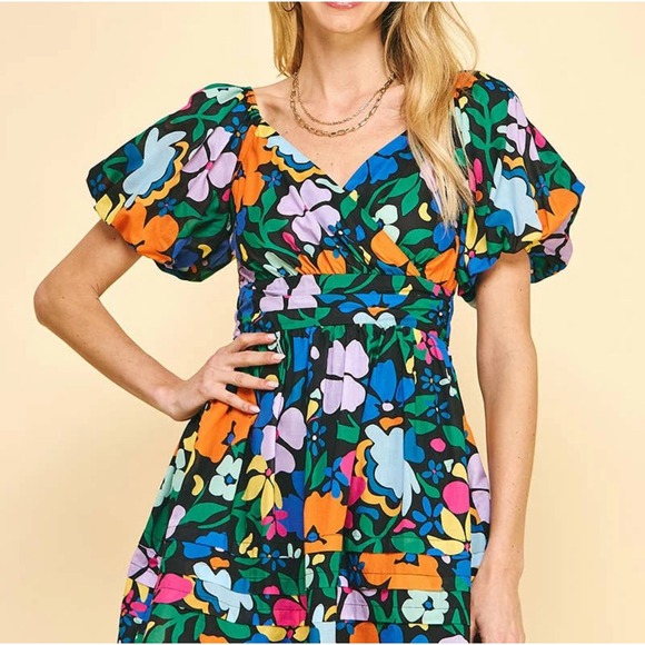 Pinch | Dresses | Pinch M Floral Print Midi Dress Puff Sleeve Colorful ...